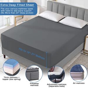 Bedecor Queen Fitted Sheet Only,21 inch Extra Deep Pocket Gray Bottom Bed Sheet, Soft Breathable,Stay in Place,for Pillow Top Mattress Thick Mattress