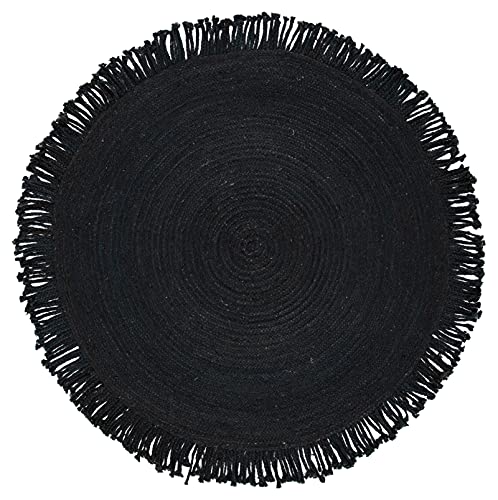 SAFAVIEH Braided Collection 5' Round Black BRD259Z Handmade Premium Jute Fringe Living Room Dining Bedroom Foyer Area Rug