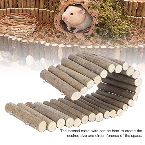 Hamster Wooden Bridge, Flexible Wood Hideout, Door Fence, Standing Climbing Platform, Cage Accessories for, Mice, Gerbil, Chinchilla Chew Toys Habitat Decor(30CM)