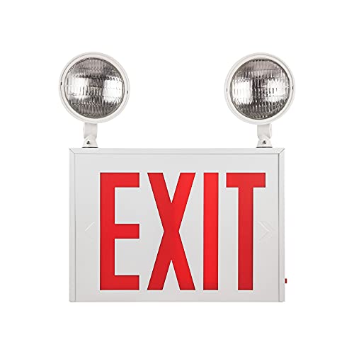 Sunlite 05275 LED Steel Exit Sign Combo, White Housing with Red Lettering, 90-Minute Battery Power Back-Up, Triple 360 Degree Adjustable Head Lamps, 200 Lumens, 120-277V, Fire Safety, NYC Compliant