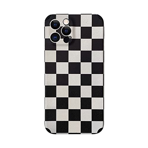 Compatible with iPhone 12 Pro Max Buffalo Plaid Black and White Phone Case,Grid Checkerboard Leather Soft Flexible TPU Anti Scratch Shock-Proof Protective Cover(Iphone12pro max)