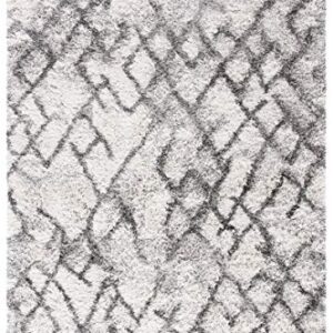 SAFAVIEH Horizon Shag Collection 3' x 5' Grey/Ivory HZN894F Modern Abstract Non-Shedding 2-inch Thick Living Room Bedroom Entryway Accent Rug