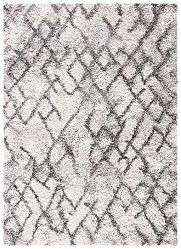 SAFAVIEH Horizon Shag Collection 3' x 5' Grey/Ivory HZN894F Modern Abstract Non-Shedding 2-inch Thick Living Room Bedroom Entryway Accent Rug