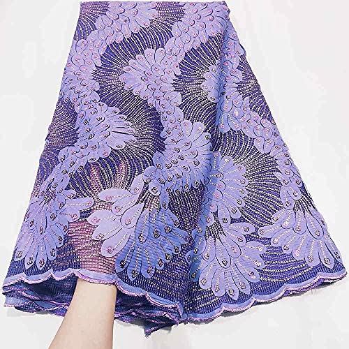 LadyQ Luxury African Sequins Lace Fabrics 2021 Blue Latest Nigerian Lace Fabric 5 Yards 3D Tulle Net Lace Material for Party Dreeses 623LD (Lilac)