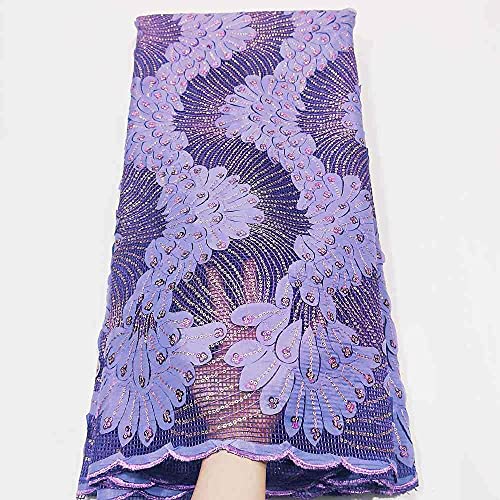 LadyQ Luxury African Sequins Lace Fabrics 2021 Blue Latest Nigerian Lace Fabric 5 Yards 3D Tulle Net Lace Material for Party Dreeses 623LD (Lilac)