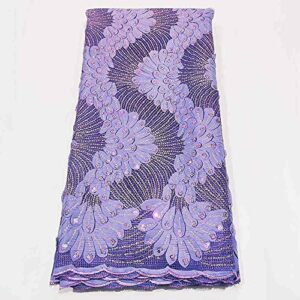 LadyQ Luxury African Sequins Lace Fabrics 2021 Blue Latest Nigerian Lace Fabric 5 Yards 3D Tulle Net Lace Material for Party Dreeses 623LD (Lilac)