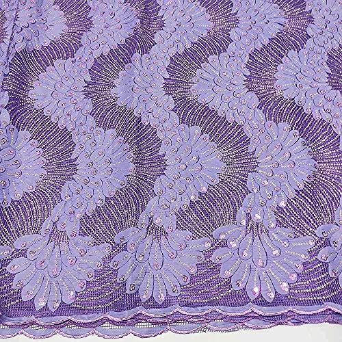 LadyQ Luxury African Sequins Lace Fabrics 2021 Blue Latest Nigerian Lace Fabric 5 Yards 3D Tulle Net Lace Material for Party Dreeses 623LD (Lilac)