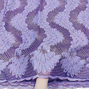 LadyQ Luxury African Sequins Lace Fabrics 2021 Blue Latest Nigerian Lace Fabric 5 Yards 3D Tulle Net Lace Material for Party Dreeses 623LD (Lilac)