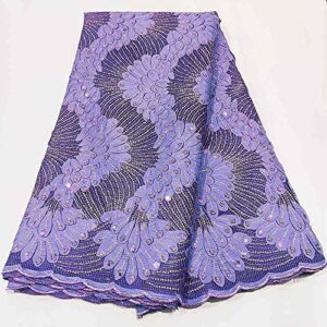 LadyQ Luxury African Sequins Lace Fabrics 2021 Blue Latest Nigerian Lace Fabric 5 Yards 3D Tulle Net Lace Material for Party Dreeses 623LD (Lilac)