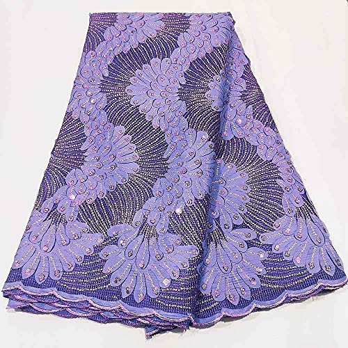 LadyQ Luxury African Sequins Lace Fabrics 2021 Blue Latest Nigerian Lace Fabric 5 Yards 3D Tulle Net Lace Material for Party Dreeses 623LD (Lilac)