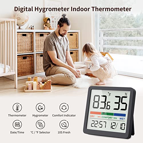 VOCOO Humidity Gauge Indoor Thermometer - Digital Indoor Humidity Sensor Room Thermometer with Temperature Humidity Monitor, Accurate Hygrometer Temp Meter for Home Greenhouse Wine Cellar