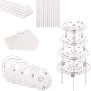 atiiva cake separator plates and pillars set- 4 pieces cake separator plates with 20 pieces transparent cake sticks support rods- exquisite round layered cake combo set