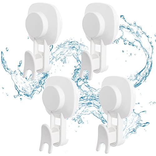 CLEVHOM Suction Cup Hooks-Removable Vacuum Suction Cup Hooks Heavy Duty-Waterproof Shower Hooks for Hanging-Strong Window Glass Kitchen Bathroom Hooks for Loofah, Robe, Towel-4 Pack