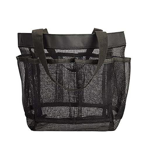 HAOGUAGUA Mesh Shower Caddy Tote Bag 8 Pockets, Hanging Portable Toiletry Bag for Men and Women, College Dorm Essentials Quick Dry Bath Organizer for College Dorms, Gym, Camp (Black)