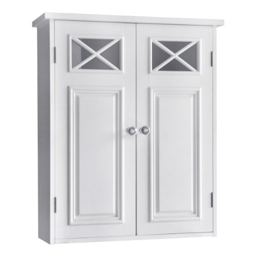 Elegant Home Fashions Dawson Wooden Space Saver with Cross Molding and 2 Doors, White & Elegant Home Fashions Dawson Removable Wooden Wall Cabinet with Cross Molding and 2 Doors, White