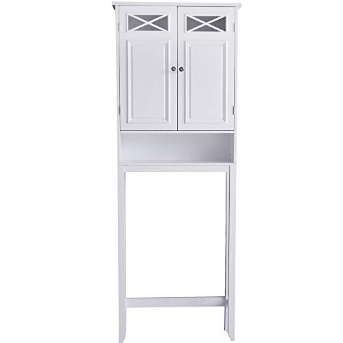 Elegant Home Fashions Dawson Wooden Space Saver with Cross Molding and 2 Doors, White & Elegant Home Fashions Dawson Removable Wooden Wall Cabinet with Cross Molding and 2 Doors, White