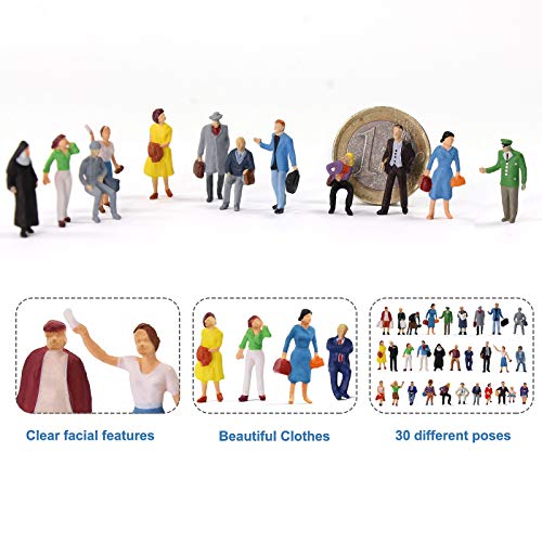 HO Scale 1:87 Standing Seated Passenger People Painted Figures for Model Train Layout (60PCS)