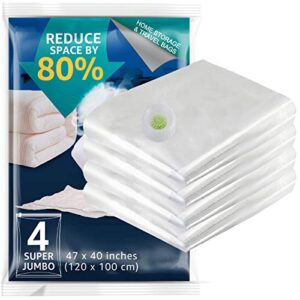 space saver vacuum storage bags jumbo 4 pack large vacuum storage bags for bedding reusable storage bags vacuum sealed with double seal for blanket, comforter, pillow and quilt 47x39 inches