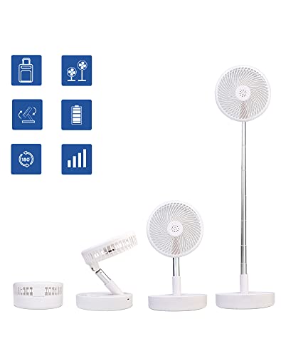 Primevolve Battery Operated Fan,Portable Rechargeable USB Floor Table Desk Fan with Adjustable Height, 4 Speed Settings Pedestal Fan for Bedroom Office Fishing Camping Travel, White 7.7"