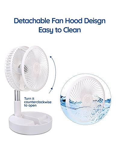 Primevolve Battery Operated Fan,Portable Rechargeable USB Floor Table Desk Fan with Adjustable Height, 4 Speed Settings Pedestal Fan for Bedroom Office Fishing Camping Travel, White 7.7"