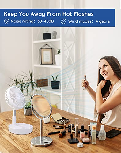 Primevolve Battery Operated Fan,Portable Rechargeable USB Floor Table Desk Fan with Adjustable Height, 4 Speed Settings Pedestal Fan for Bedroom Office Fishing Camping Travel, White 7.7"