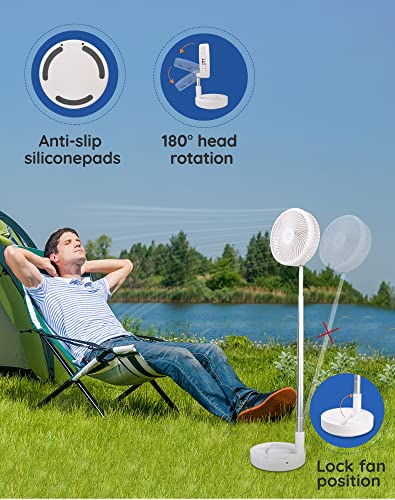 Primevolve Battery Operated Fan,Portable Rechargeable USB Floor Table Desk Fan with Adjustable Height, 4 Speed Settings Pedestal Fan for Bedroom Office Fishing Camping Travel, White 7.7"