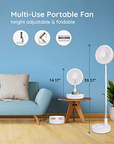 Primevolve Battery Operated Fan,Portable Rechargeable USB Floor Table Desk Fan with Adjustable Height, 4 Speed Settings Pedestal Fan for Bedroom Office Fishing Camping Travel, White 7.7"