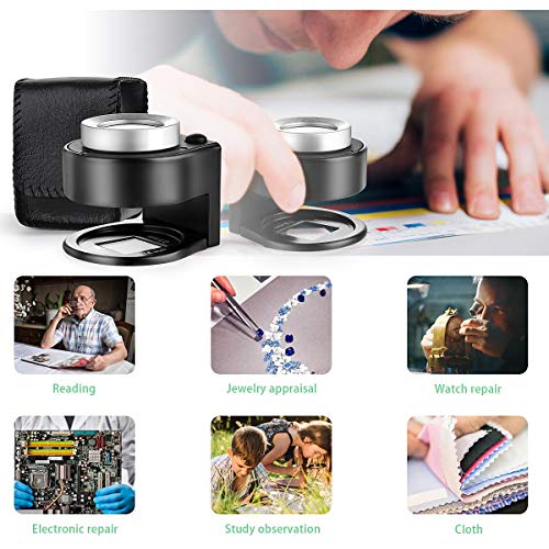 30X Coin Magnifier, USB Rechargeable 6 Lights Portable Metal Eye Loupe Sewing Magnifying Glass for Textile Optical Jewelry Tool Coins Currency Stamps (Black)