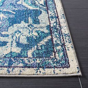 Safavieh Madison Collection 3' x 5' IvoryBlue MAD484A Boho Chic Medallion Distressed Non-Shedding Living Room Bedroom Entryway Accent Rug