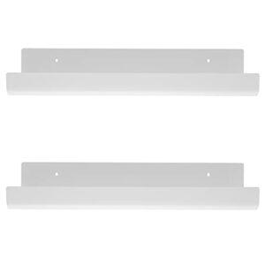 Clear Acrylic Floating Wall Shelves, Two Pack, 15 Inch Wall Bookshelf for Kids, 5 mm Acrylic Shelves for Kitchen, Shower, Nursery. Spice Rack, Display Organizer, Bathroom Storage Shelves (White)