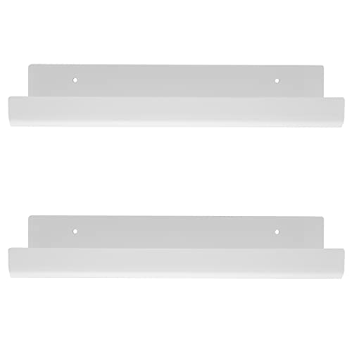 Clear Acrylic Floating Wall Shelves, Two Pack, 15 Inch Wall Bookshelf for Kids, 5 mm Acrylic Shelves for Kitchen, Shower, Nursery. Spice Rack, Display Organizer, Bathroom Storage Shelves (White)