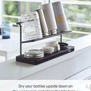 Yamazaki Home Tower Countertop Two Tier Bottle Drying Rack, Wide Jug Storage Stand with Drainage Tray for Kitchen Counter for Glass Metal Or Plastic Bottles - Steel