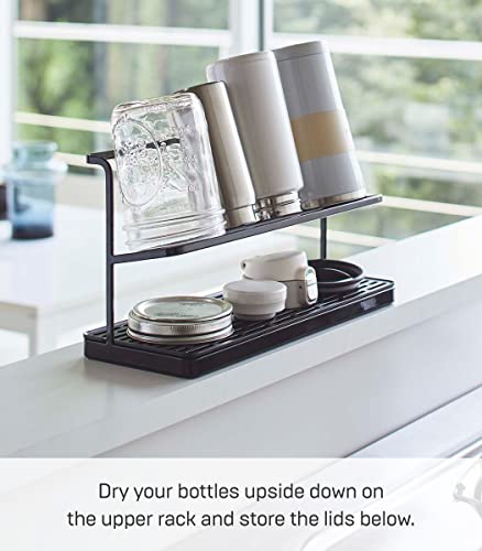 Yamazaki Home Tower Countertop Two Tier Bottle Drying Rack, Wide Jug Storage Stand with Drainage Tray for Kitchen Counter for Glass Metal Or Plastic Bottles - Steel