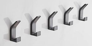 alore bathroom towel hooks, space aluminum coat hook robe coat and bath brush hook for bath kitchen garage hotel, modern heavy duty wall mounted, pack of 5(black)