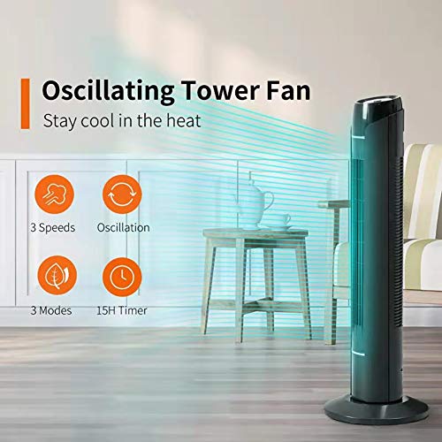 KEGIAN Tower Fan, 36" Oscillating Tower Fan with Remote, 15H Timer Electric Quiet Cooling Fan with LED 3 Wind Speeds 3 Modes Portable for Bedroom,Office,Home (Black)