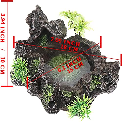 DOHAOOE Reptile Tank Accessories Habitat Water Dish Tree Trunk and Artificial Arched Rock Bridge for Bearded Dragon Leopard Gecko Lizard Snake Chameleon Hermit Crab Ball Python Water Frog Turtle