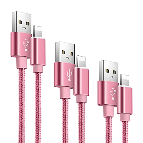 [Apple MFi Certified] iPhone Charger 3 Pack 10ft 6ft 3ft iPhone Charging Cables Nylon Braided Long USB Cable iPhone Charger Cord Compatible with iPhone 12 Pro Max 11 10 Xr Xs Max 8 7 6 5 SE - Pink