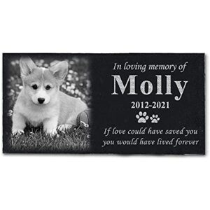 odb personalized pet memorial stones, black granite memorial garden stone engraved with photo, gifts for someone who lost a loved one, or pet, dog, cat (with photo)