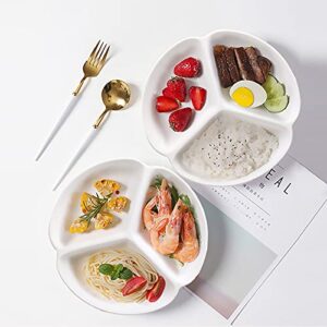 Aquiver 9 inch Matte Ceramic Divided Serving Platter & Tray - 3 Compartment White Serving Plates for Candy, Nuts, Fruit, Veggies, Appetizers, Set of 2