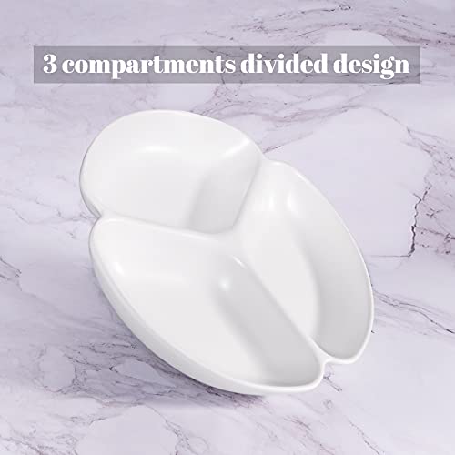 Aquiver 9 inch Matte Ceramic Divided Serving Platter & Tray - 3 Compartment White Serving Plates for Candy, Nuts, Fruit, Veggies, Appetizers, Set of 2