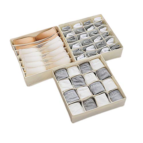 3 Pack Foldable Drawer Organizers ,Socks and Underwear Organizer , Storage Box for Clothes, Handkerchiefs, Ties and Bras (apricot)