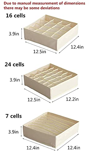 3 Pack Foldable Drawer Organizers ,Socks and Underwear Organizer , Storage Box for Clothes, Handkerchiefs, Ties and Bras (apricot)