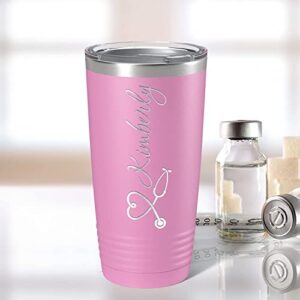 Personalized Heart Stethoscope Nurse, RN, LPN, CNA, CMA, MA Laser Engraved on Lilac 20 oz Stainless Steel Tumbler with Lid - Insulated Cup - Travel Mug