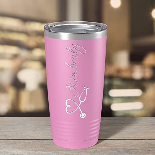 Personalized Heart Stethoscope Nurse, RN, LPN, CNA, CMA, MA Laser Engraved on Lilac 20 oz Stainless Steel Tumbler with Lid - Insulated Cup - Travel Mug