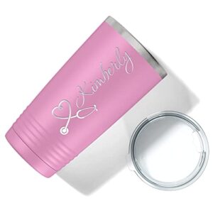 Personalized Heart Stethoscope Nurse, RN, LPN, CNA, CMA, MA Laser Engraved on Lilac 20 oz Stainless Steel Tumbler with Lid - Insulated Cup - Travel Mug