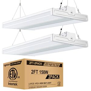 lightdot 2 pack led high bay shop light, 2ft (large area illumination) 150w [eqv.600w mh/hps] 5000k commercial warehouse linear hanging light for workshop energy saving upto 5600kw*2/5yrs(5hrs/day)