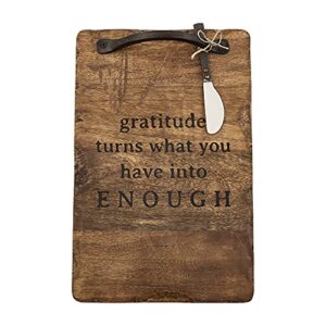 mud pie distressed wood gratitude cutting board set, board 14" x 9" | spreader 5 3/4"