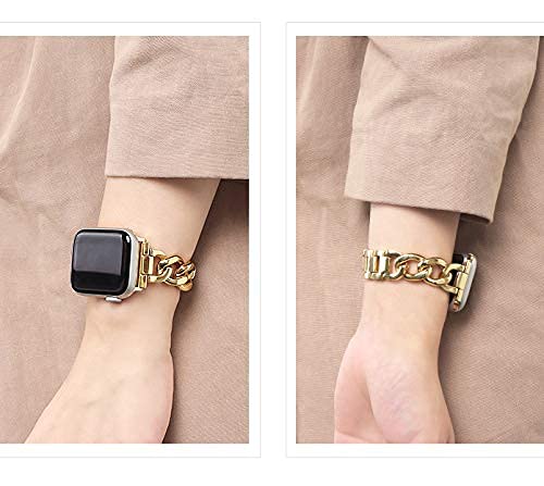 Kolgios 38/40/41mm Gold Cool Women Chain Metal Smartwatch Bands Compatible for Apple Watch Bands Series 8/7/6/SE/5/4 Adjustment Replacement Bracelet for Iwatch 8/7 Gift for Her