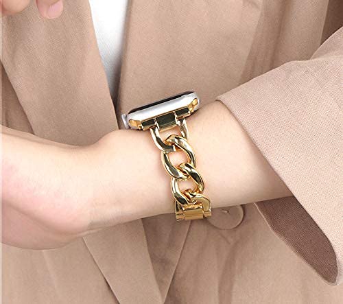 Kolgios 38/40/41mm Gold Cool Women Chain Metal Smartwatch Bands Compatible for Apple Watch Bands Series 8/7/6/SE/5/4 Adjustment Replacement Bracelet for Iwatch 8/7 Gift for Her