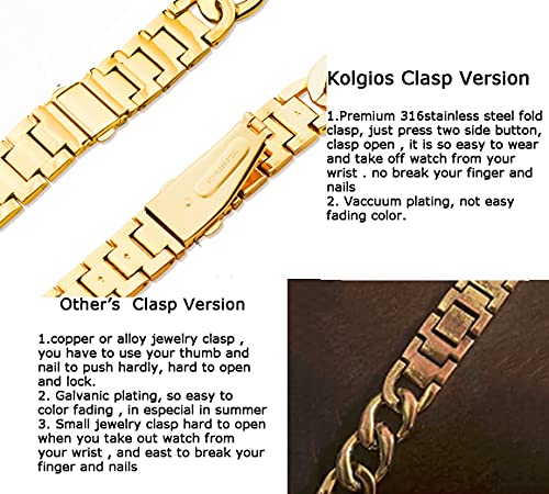 Kolgios 38/40/41mm Gold Cool Women Chain Metal Smartwatch Bands Compatible for Apple Watch Bands Series 8/7/6/SE/5/4 Adjustment Replacement Bracelet for Iwatch 8/7 Gift for Her